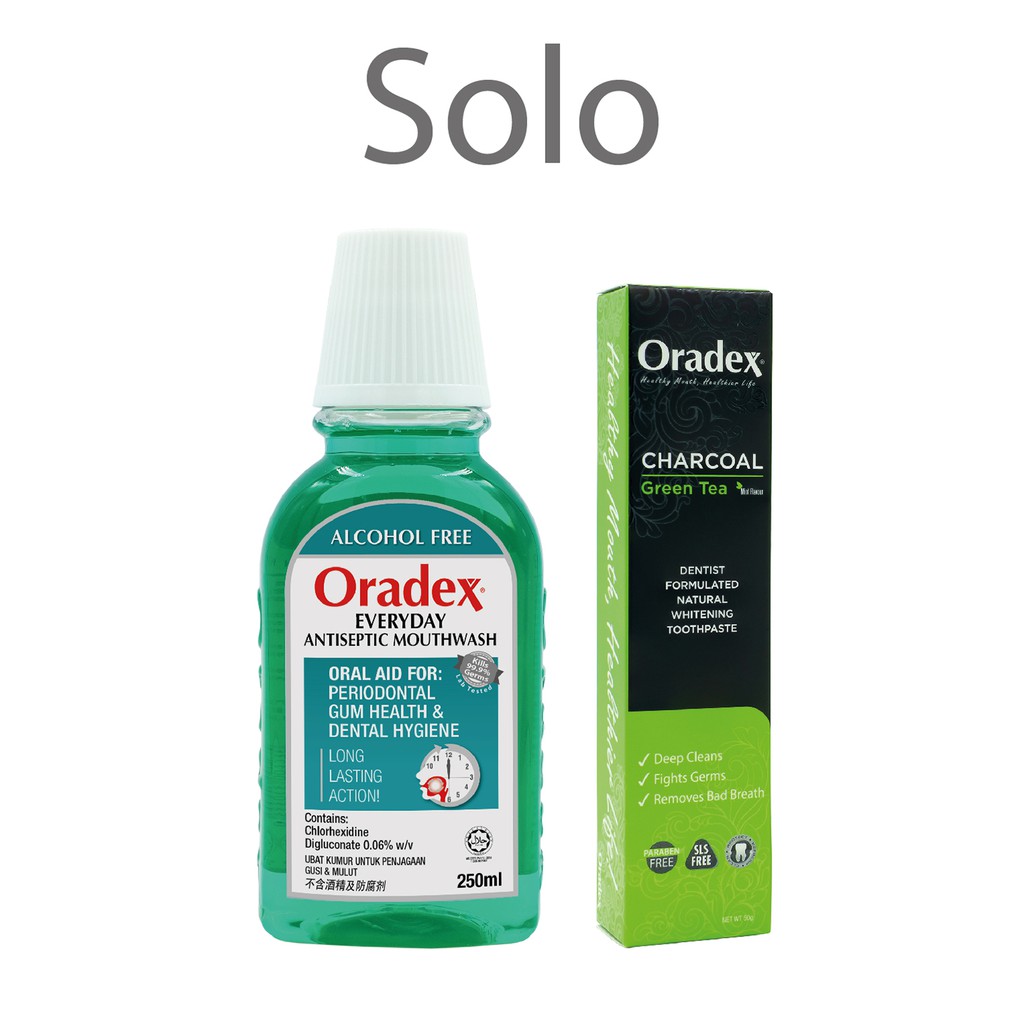 Oradex Everyday Mouthwash 250ml + Charcoal Green Tea Toothpaste 50g ...