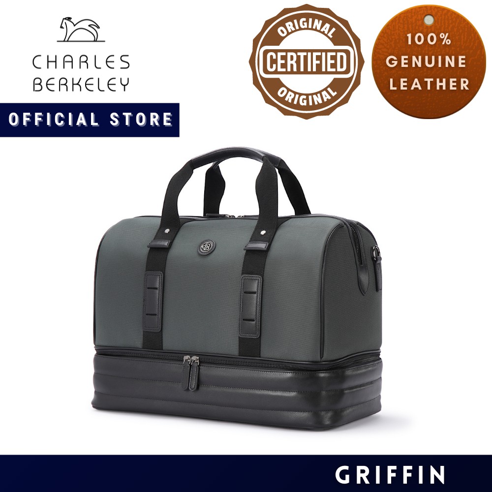 Charles Berkeley GRIFFIN Nylon Genuine Leather Weekender Bag Men's ...