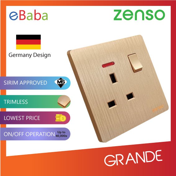 (SIRIM) ZENSO Grande Switches & Sockets - Gold Color 1/2/3/4gang ...