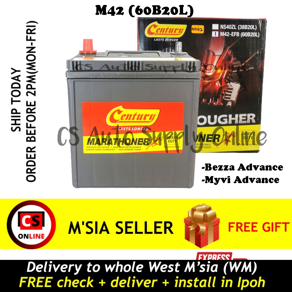 [cs] Century M42 60B20L EFB Battery Perodua Bezza Myvi Advance Eco Idle ...