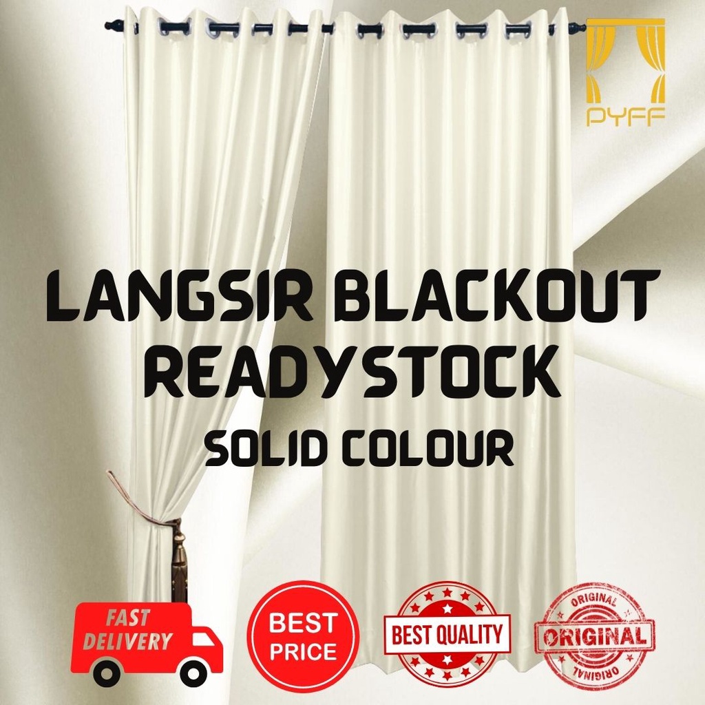 PYFF CURTAIN | RIYANA CREAM plain semi blackout curtain, langsir ...