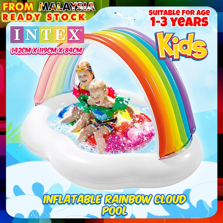 INTEX 57141 Inflatable Rainbow Cloud Baby Swimming Pool For Kids Kolam ...