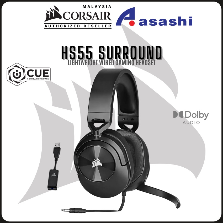Corsair HS55 Stereo / HS55 Surround 3.5mm Analog / USB 7.1 Surround Adapter Wired Gaming Headset ...