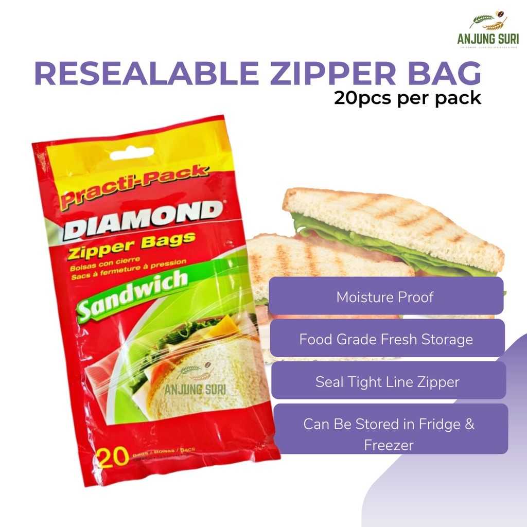 Diamond Sandwich Zipper Pack 20 Bags Beg Plastik Ada Zip Wrapper Bag ...