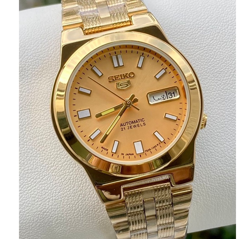 ORIGINAL Seiko 5 Gold Plated Black Dial UNISEX Automatic Watch | Shopee ...