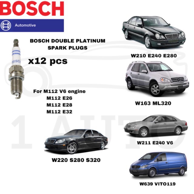 BOSCH DOUBLE PLATINUM SPARK PLUG 12pcs MERCEDES W211 E240 E280 W210 ...