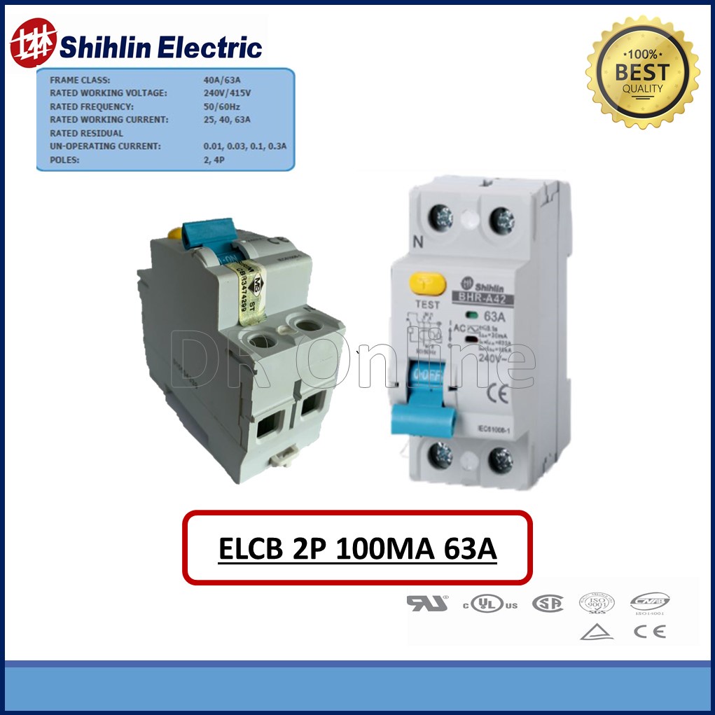 Shihlin 2pole ELCB RCCB 100MA 40A 63A 100MA (0.1A) Residual Current ...