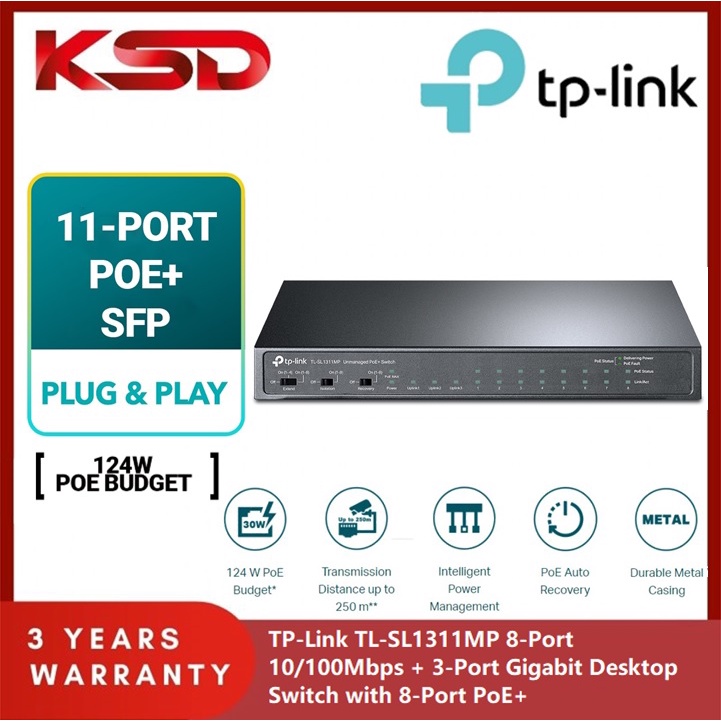 TP-Link TL-SL1311MP 8-Port 10/100Mbps + 3-Port Gigabit Desktop Switch ...