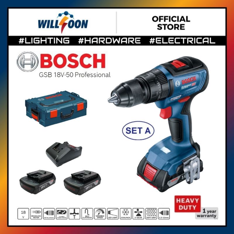 BOSCH GSB 18v-50 Cordless Impact Drill / Driver (Heavy Duty) #WILLSOON ...