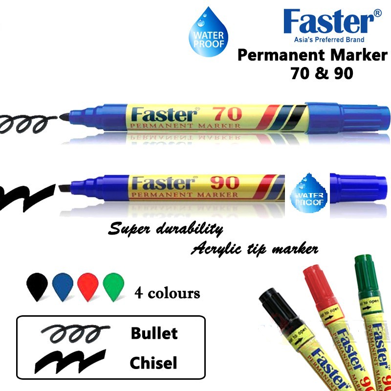 FASTER 70/FASTER 90 Permanent Marker Pen (Black/Blue/Red/Green)-12 ...