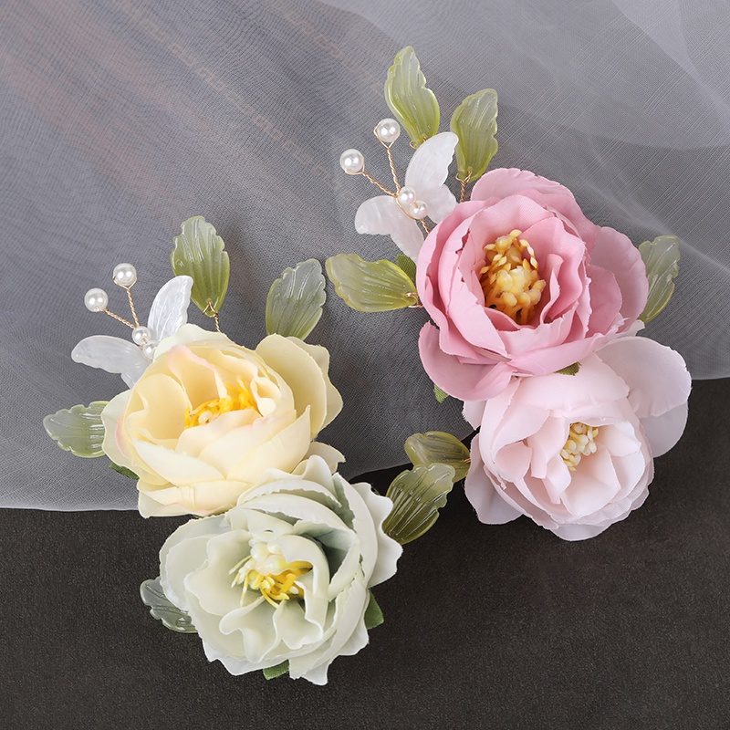 Hanfu jepit rambut klip bunga sutera bunga aksesori rambut klip sisi ...