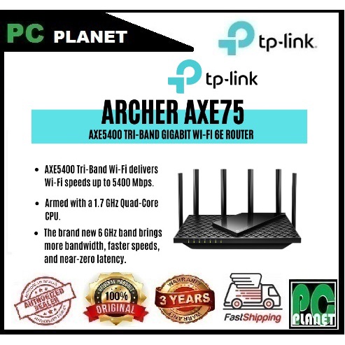 TP-Link Archer AXE75 AX5400 Tri-Band Gigabit WiFi 6E Router | Shopee ...