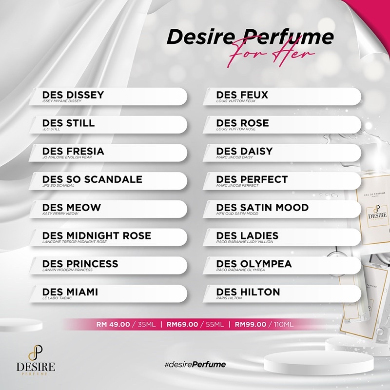 HOT SELLING DESIRE PERFUME LIST 5 WOMAN | Shopee Malaysia