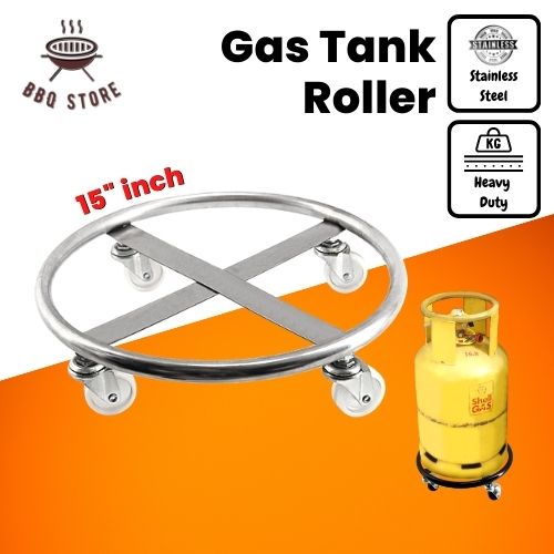 BBQ Store Heavy Duty Thick 4 Wheel Stainless Steel Gas Tank Roller ...