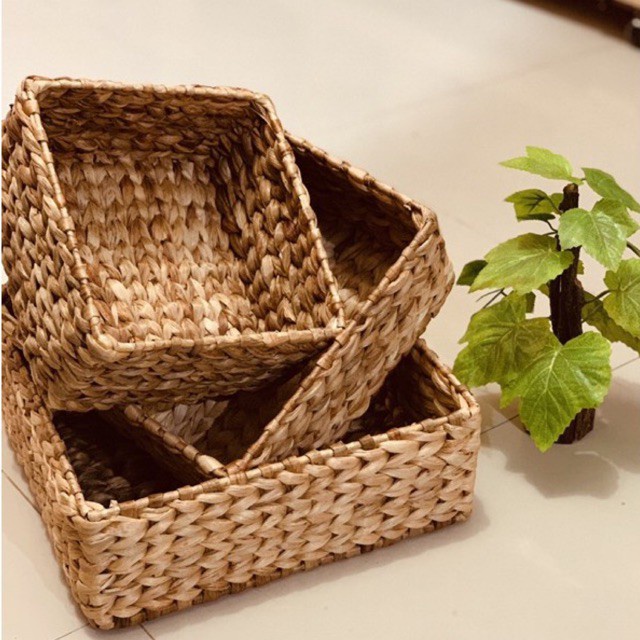 Square water hyacinth frame tray without handle Storage Box | Shopee ...