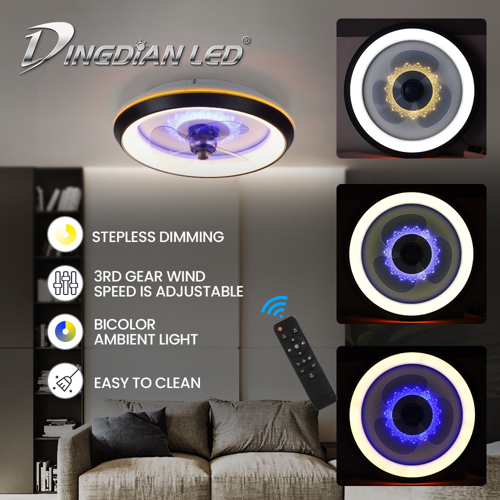 Dingdian LED Fan Light Ceiling Fan Cooler Stepless Dimming&Remote ...