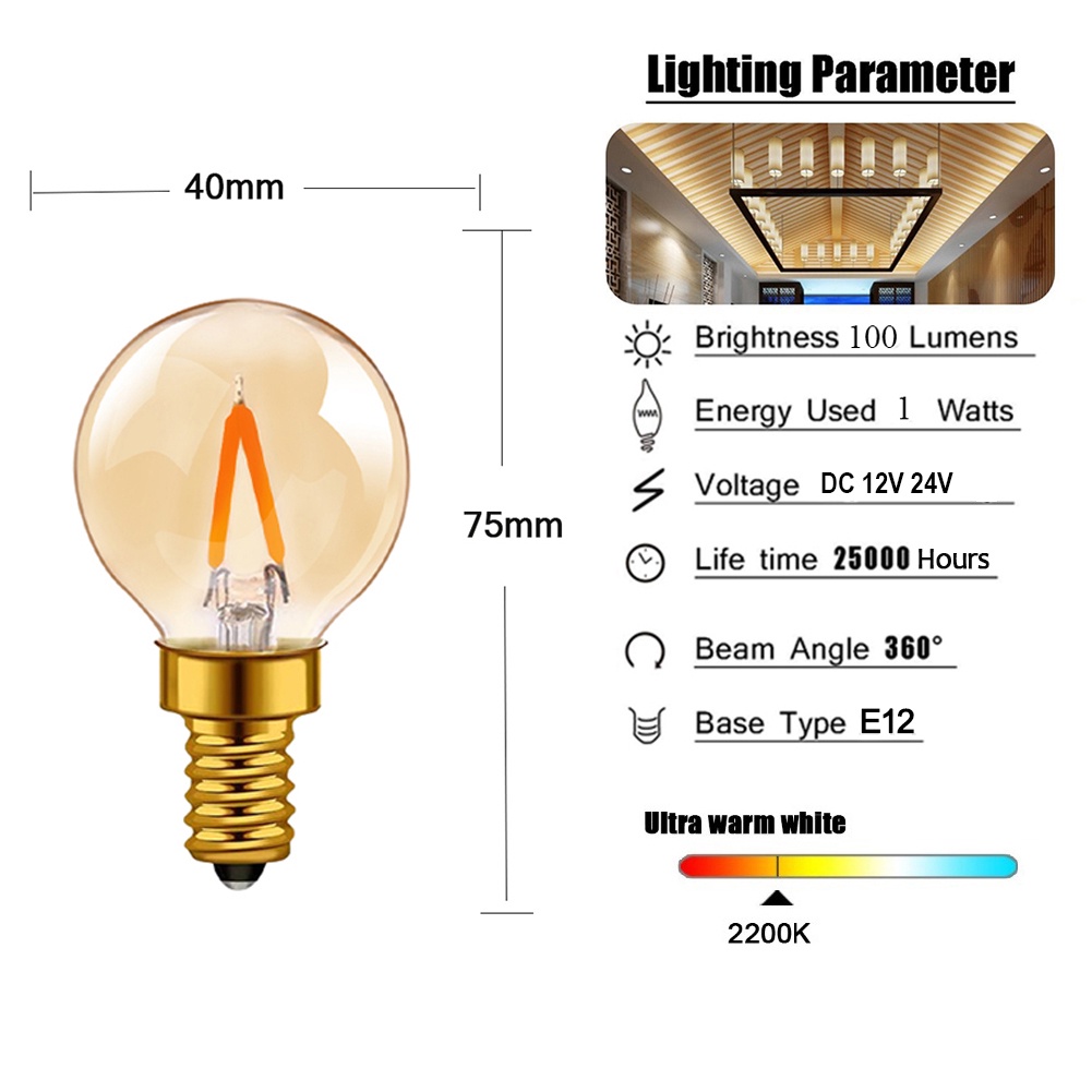 E27 DC 12V 24V LED Light Bulb A19 G40 T22 ST58 Low Voltage Filament Bulb E12 E14 1W 6W Warm ...