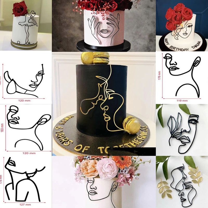 Acrylic Minimalist Art Lady Face Cake Topper Girl Happy Birthday Cake ...