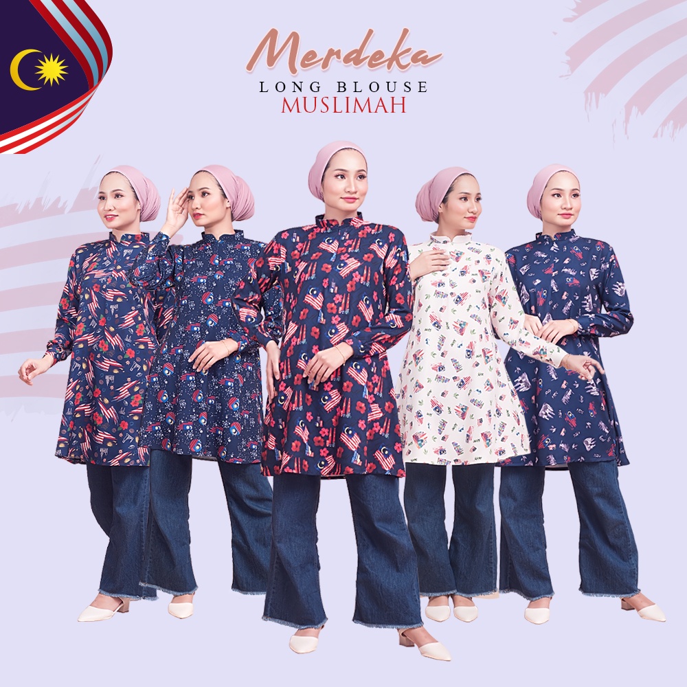🎀Merdeka 2024 🎀 Long Blouse Muslimah with Merdeka Print by Haute Binti ...