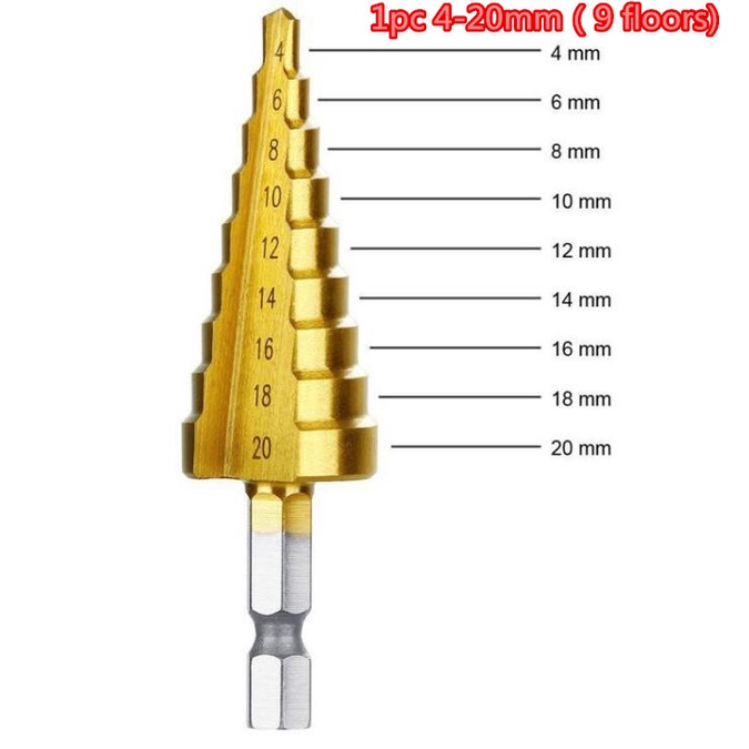 4mm-32mm Gerudi Step Hex Shank Step Drill Bit Set Titanium Coated HSS ...
