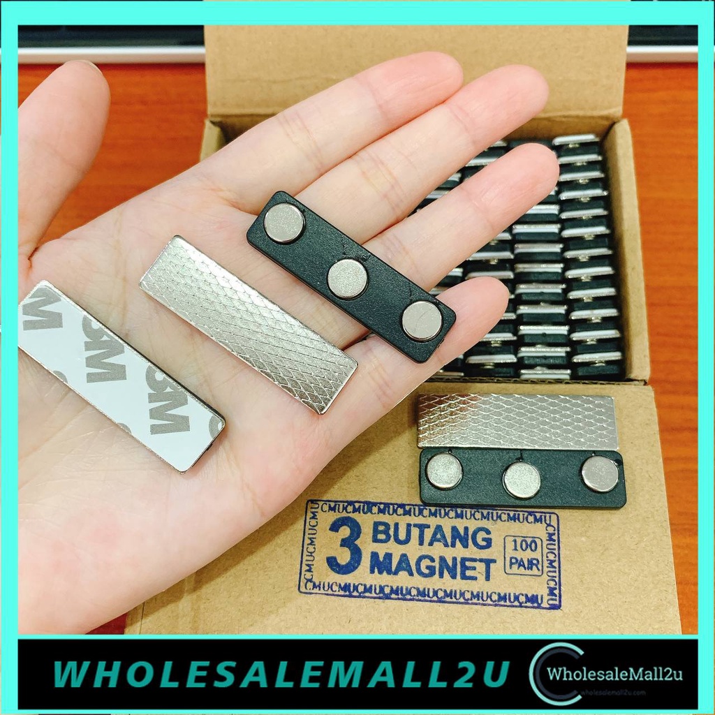 (1 KOTAK = 100 PCS) HARGA BORONG Magnet Name Tag 3 Butang Strong Magnet ...