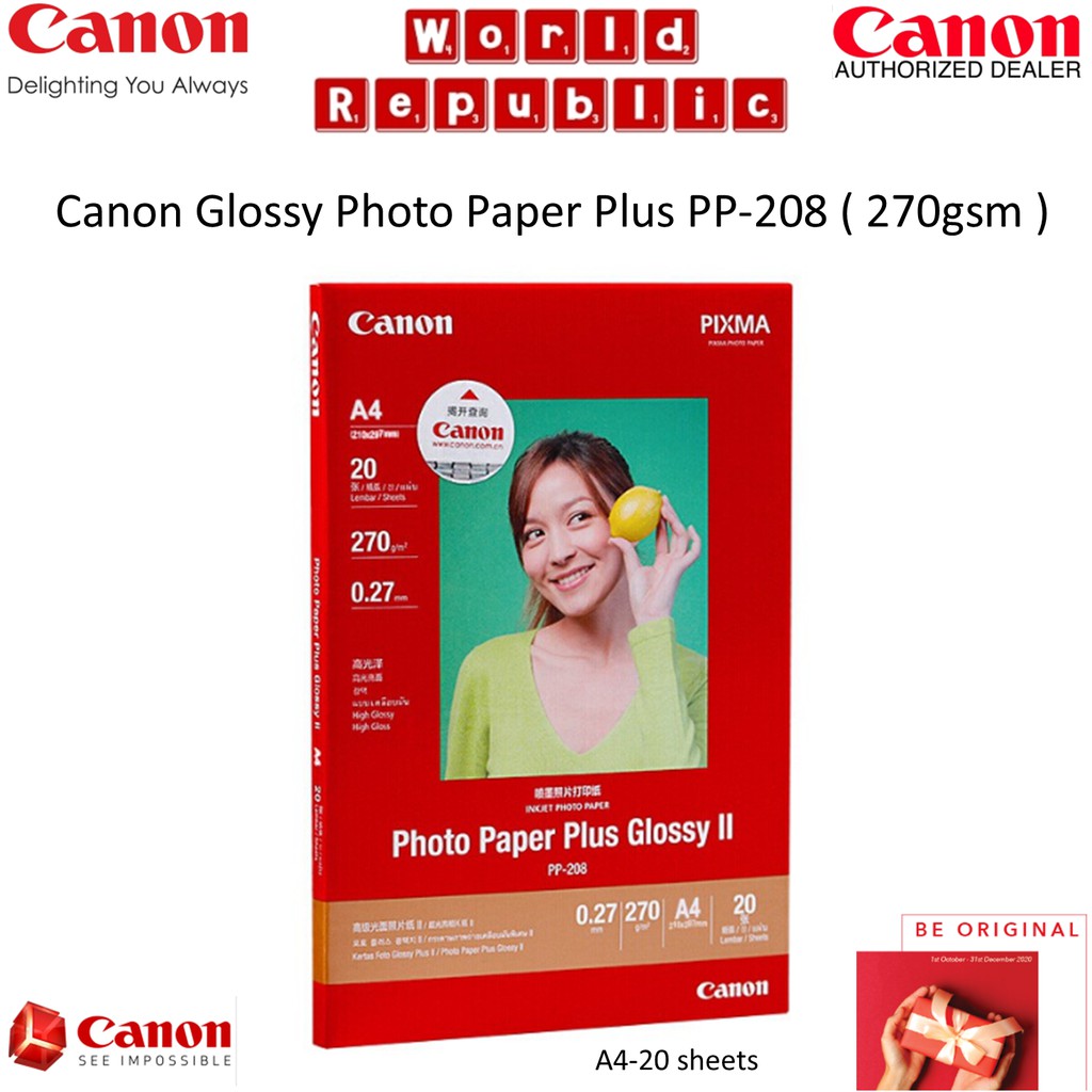 Canon PP-208 PP208 Photo Paper Plus Glossy II 100% Genuine Original - High quality photo paper ...
