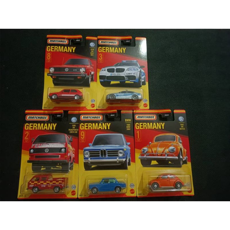 **Matchbox - Germany series 1969 BMW 1962 VW Beetle 1990 VW Transporter ...
