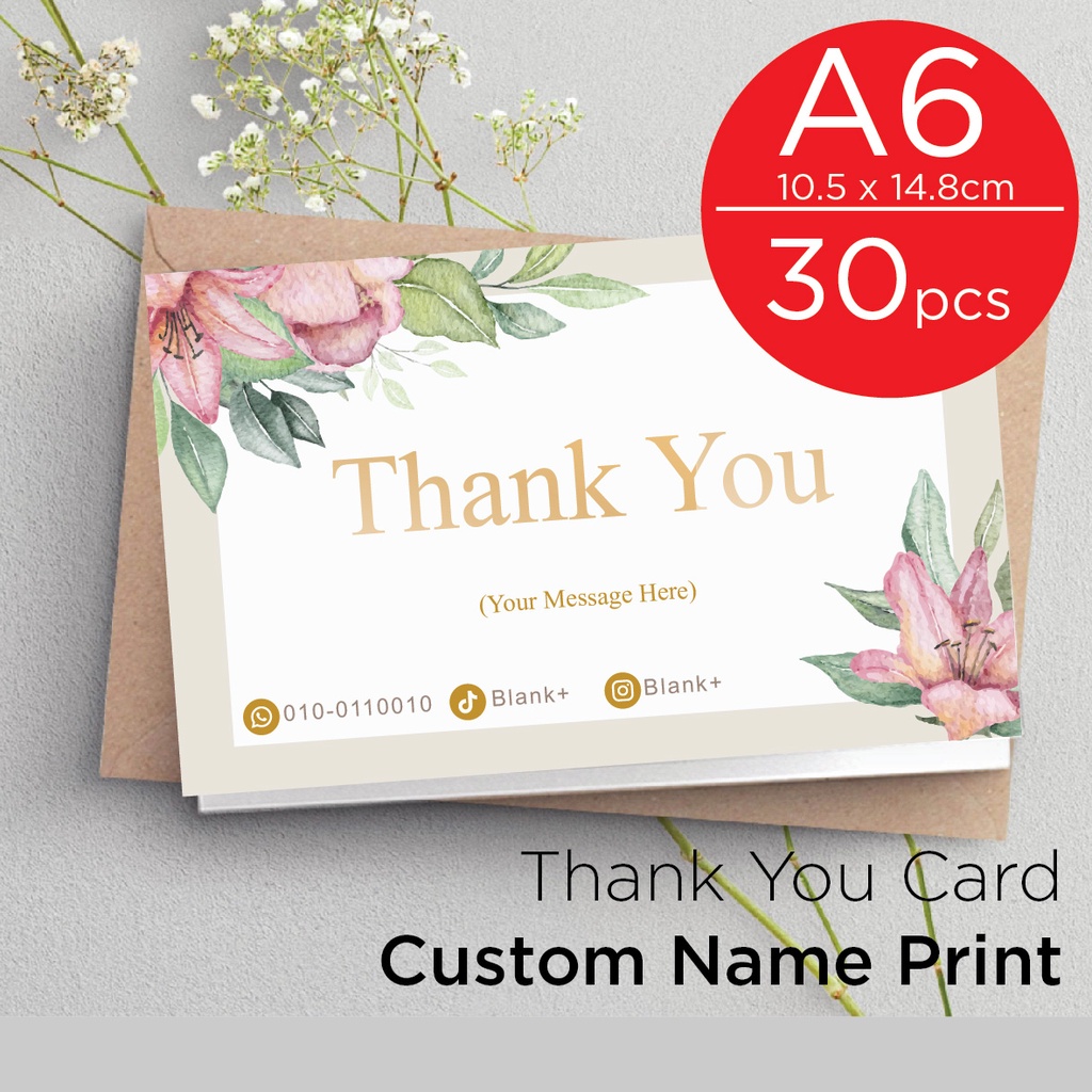 A6 Thank You Card 30pcs 14.8x10.5cm Post card/ Custom Card/ Kad Terima ...