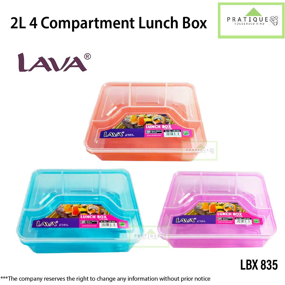 Lava 4 Compartment Lunch Box / 4 Divided Plastic Lunch Box (2L) / Food ...