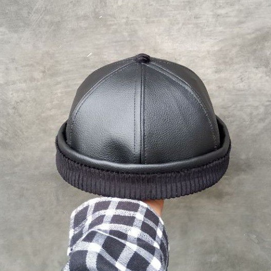 HITAM Mikihat miki hat unique classic black corduroy leather peci ...
