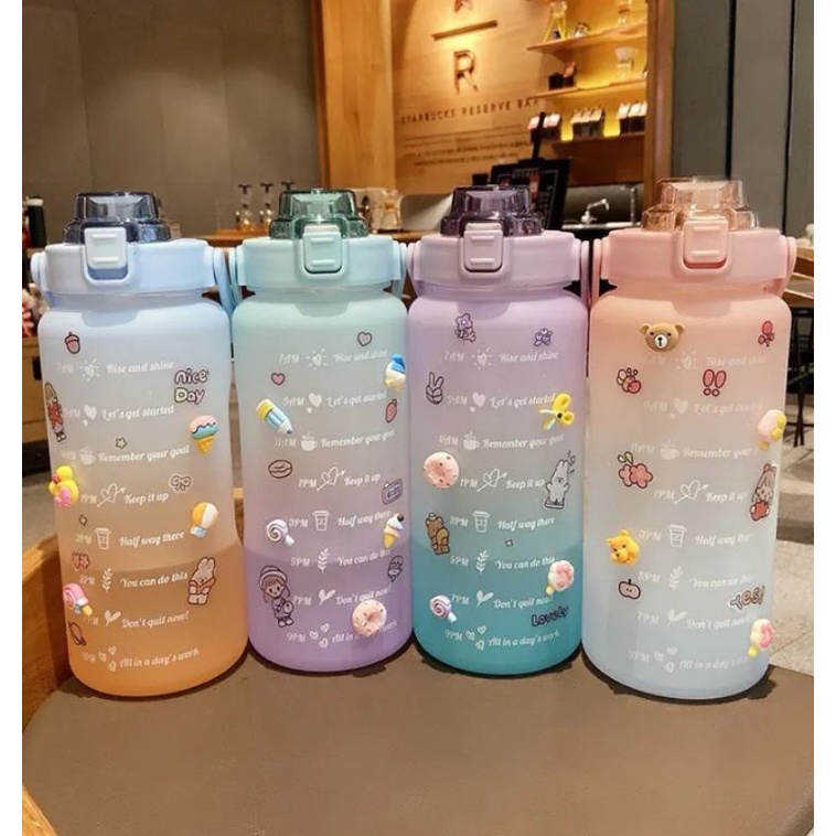 2 Liter 渐变色水壶 Drinking Bottle Viral Rainbow Bottle Motivation Drinking ...