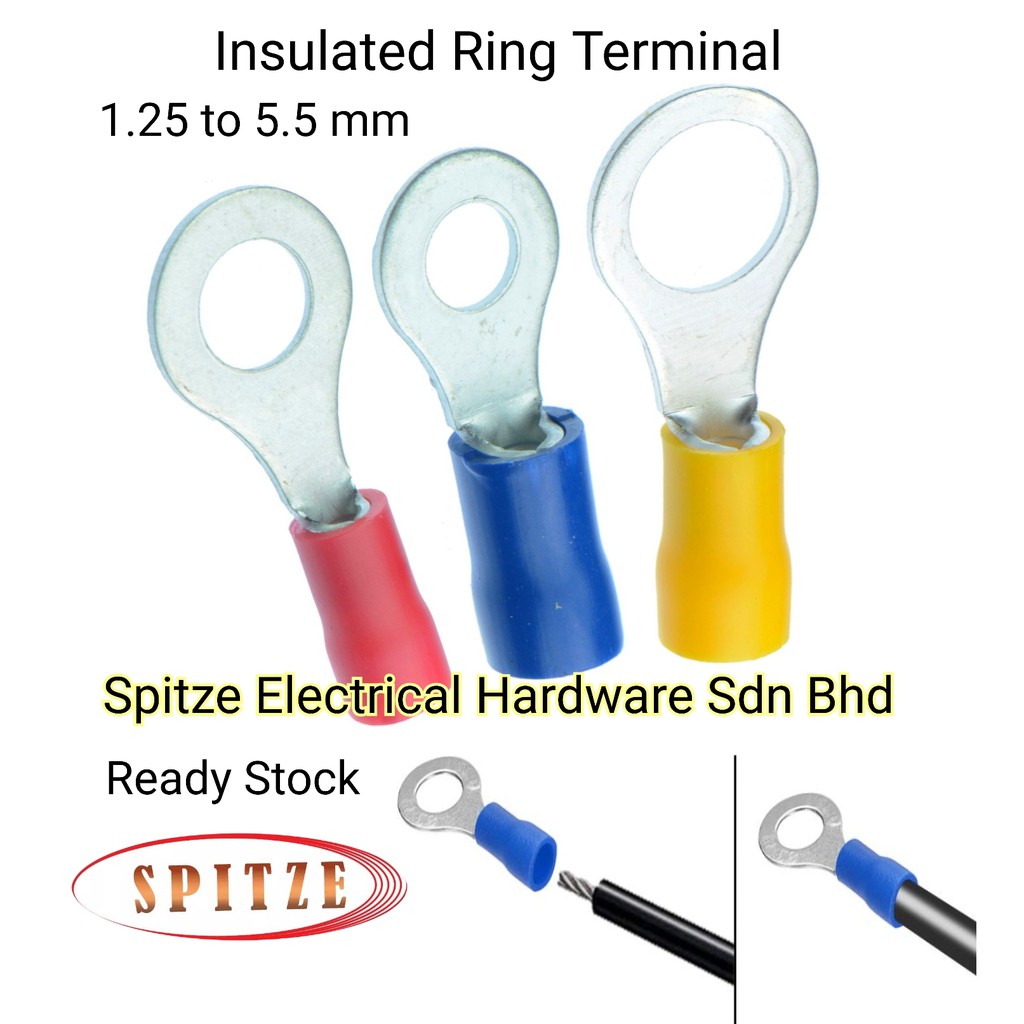 (100pcs) 1.25 2 5.5MM INSULATED RING TERMINAL RV / single hole AWG ...
