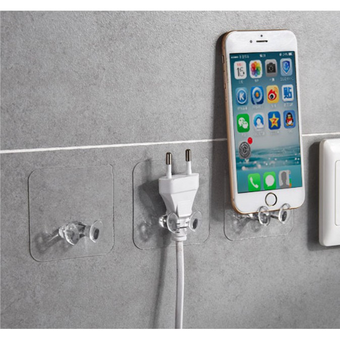 Transparent Power Socket Holder WIth Sticker Bracket 透明电源插座无痕贴支架挂钩 ...