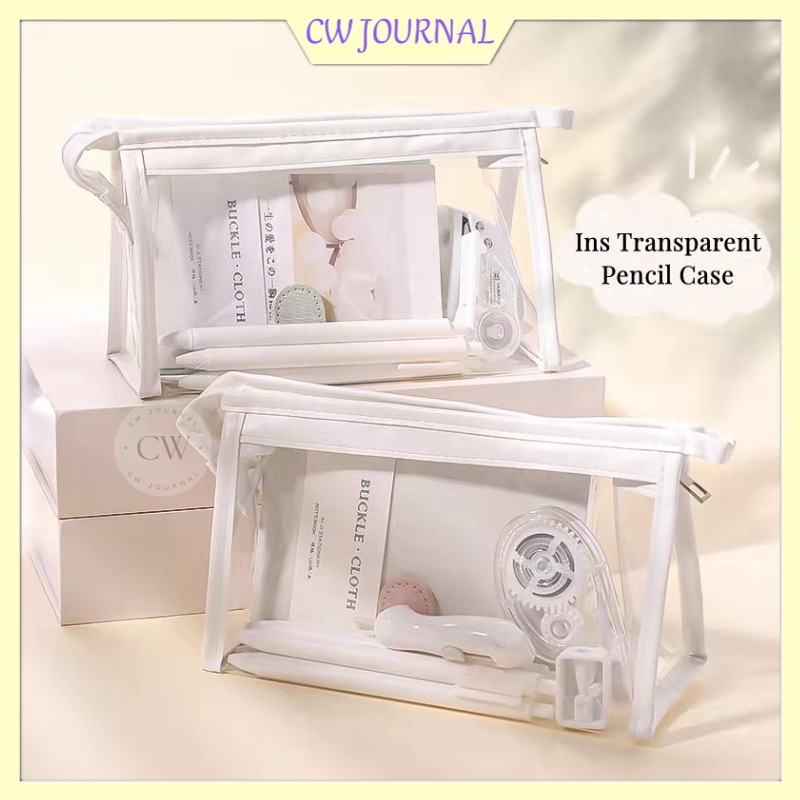 CW Journal Ins Minimalist Transparent Pencil Case Korean Style White ...