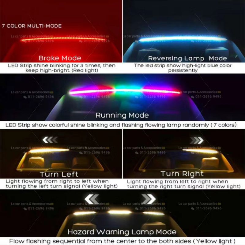 Brake Light Strip Lamp Driving drl turn signal Flow Roof Spoiler ...
