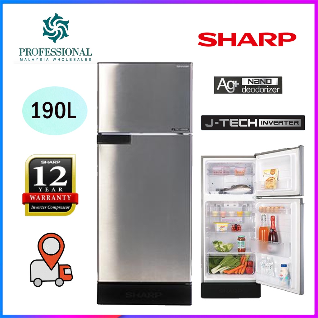 SHARP 190L J-TECH INVERTER 2 DOOR REFRIGERATOR SJ-209MS PETI SEJUK PETI ...