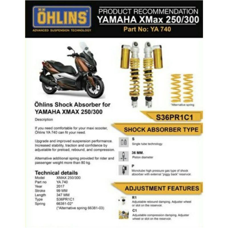 ***ABSORBER***OHLINS 100%ORIGNAL XMAX 250/300~NVX 155 V1/V2 NMAX V2 ...