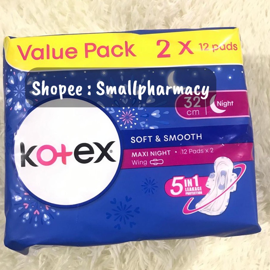 Kotex Soft & Smooth Overnight Maxi Night Wing 32cm Twin Value Pack 12s ...