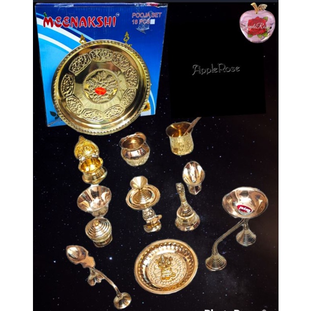 💯%Pure brass Pooja set (15pcs)/meenachi Pooja set/pooja items | Shopee ...