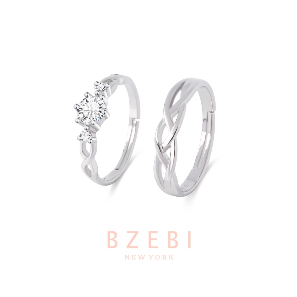 BZEBI 2pcs Platinum Couple Ring Diamond Twinned Band with Exclusive Box ...