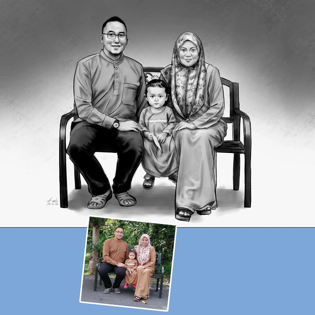 🔥Lukisan POTRET | Saiz A3 | HITAM PUTIH🔥(atas kertas) | 💯% Hand-drawn ...