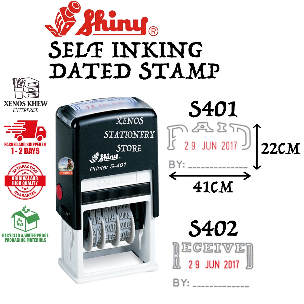 SHINY S-401 SELF INKING DATED STAMP WITH [ PAID/ RECEIVED ] / SHINY S401 / SHINY S402 (READY ...