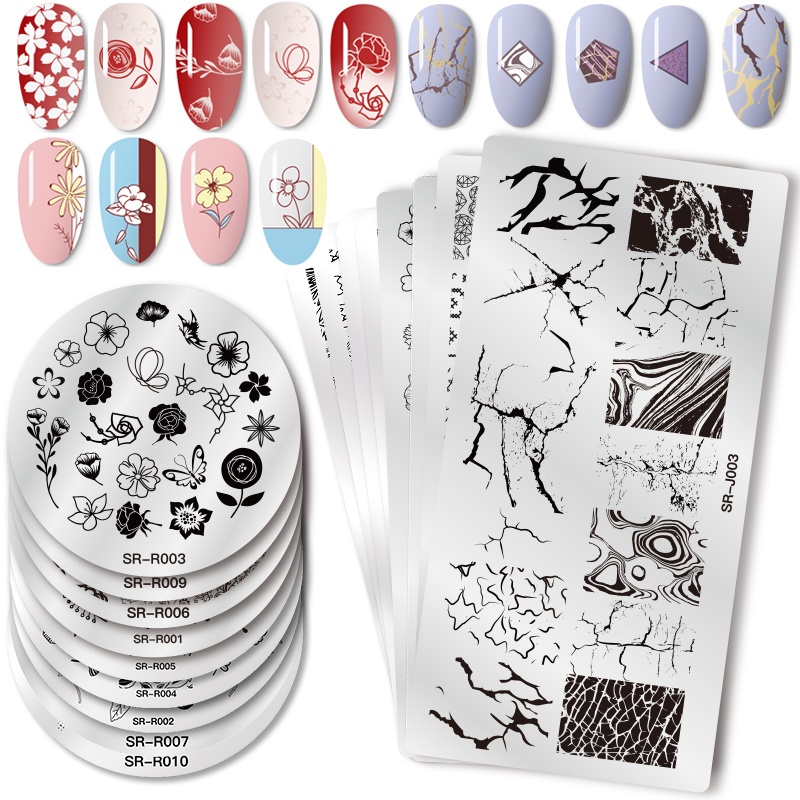 Nail Art DIY Stamping Plates Marble Texture Flower Nail Stainless Steel ...