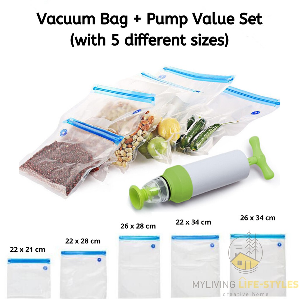👍🏻 MYLIVING PREMIUM Reusable Food Storage Bag Vacuum Sealed Fresh Bag ...