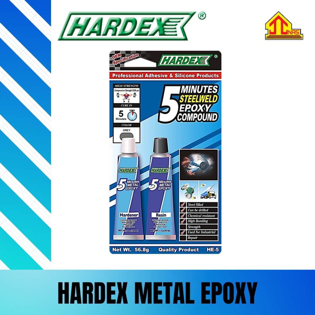 HARDEX 5 MINUTES STEELWELD EPOXY COMPOUND HE-5 / METAL EPOXY | Shopee ...