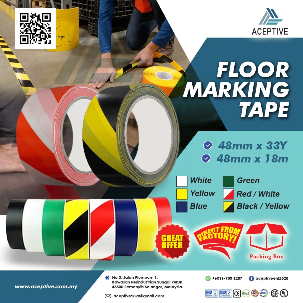 PVC Floor Marking Tape 48MM X 33Y / 48MM X 18M Superior Quality | Shopee Malaysia