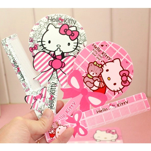 Ready Stock Hello Kitty Comb Mirror Set Girls Cute Cartoon Hair Comb ...