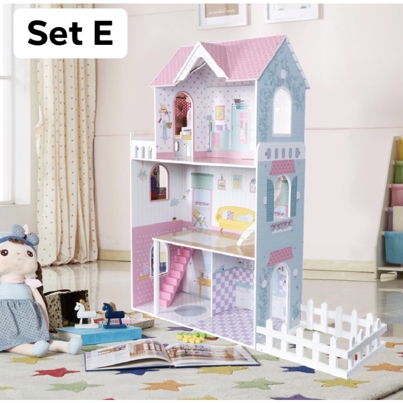 Big Wooden Doll House Barbie House with Furnitures Rumah Patung Barbie ...