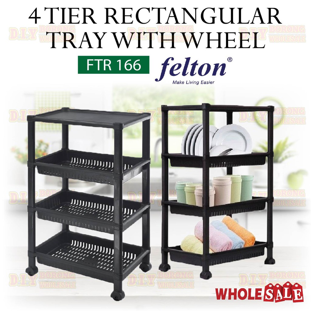 HOT ITEM ‼️ FELTON FTR166 4 Tier Rectangular Tray With Wheel Bathroom ...