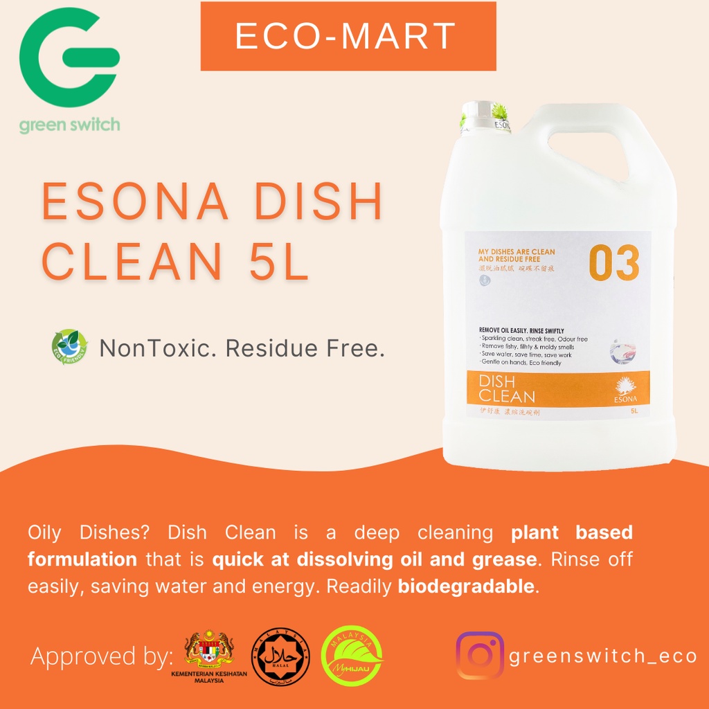 ESONA Dish Clean 5l Eco-Friendly & HALAL Certified Dishwashing Liquid ...